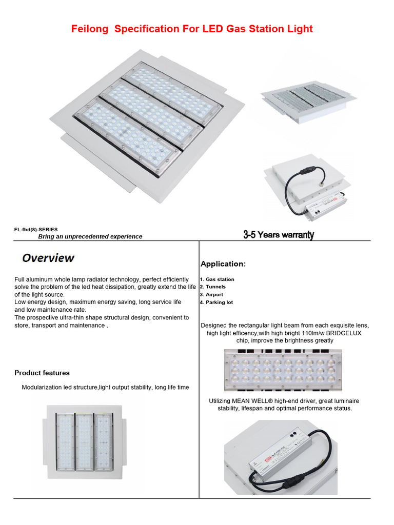 Specification for Led Canopy Light From Hebe FEILONG Lighting (1) | PDF ...