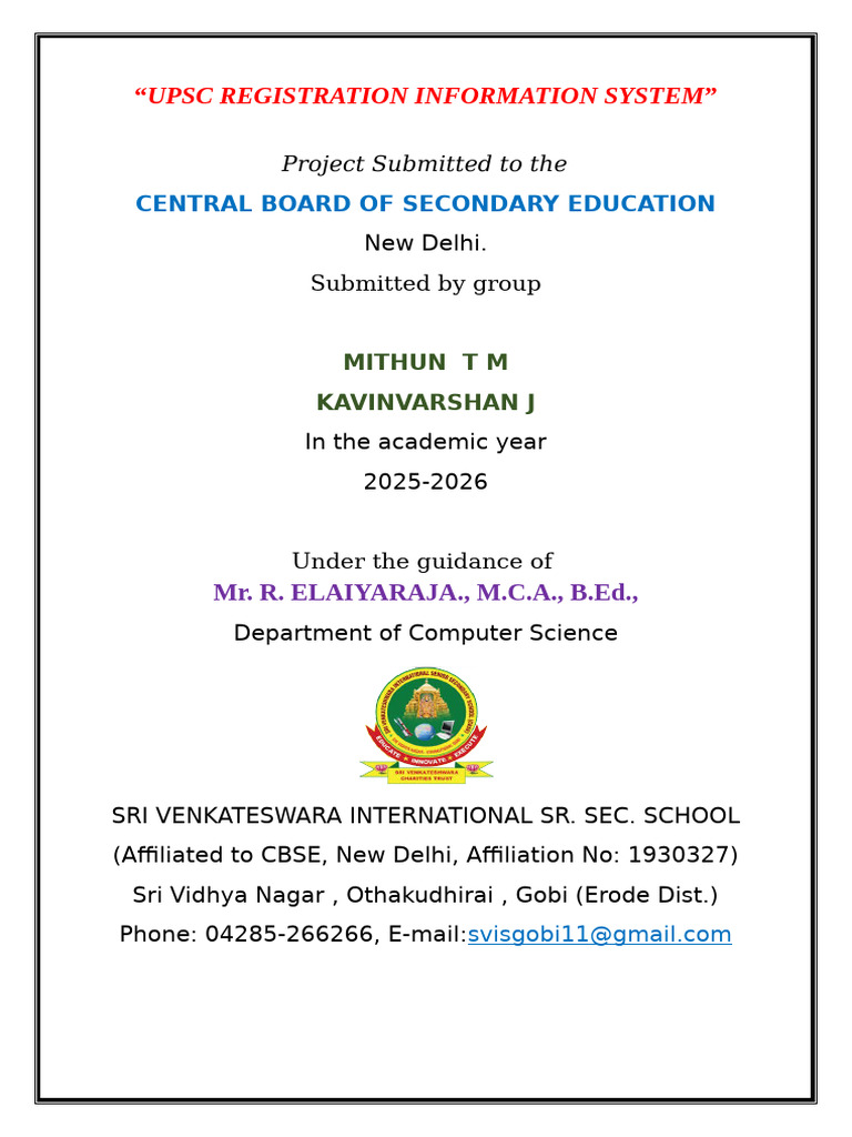 UPSC Registration Info System Project | PDF