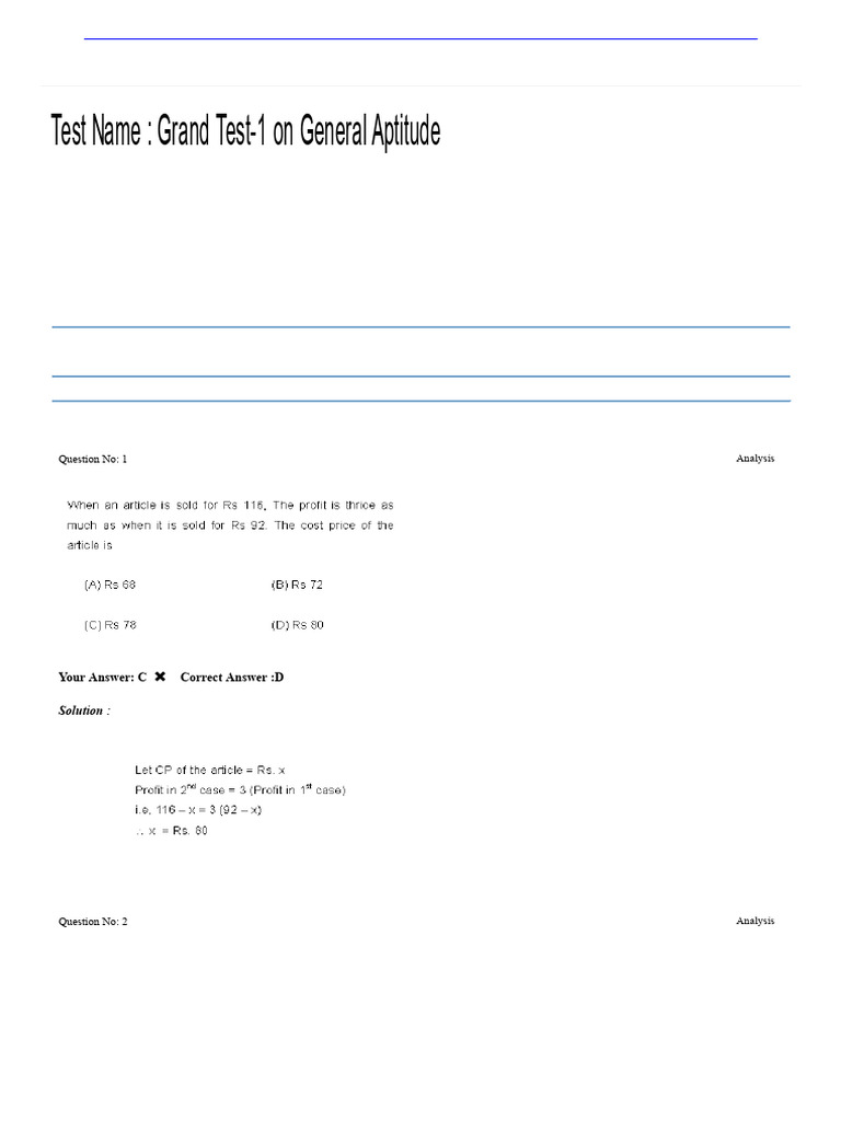 General Aptitude Test Analysis | PDF