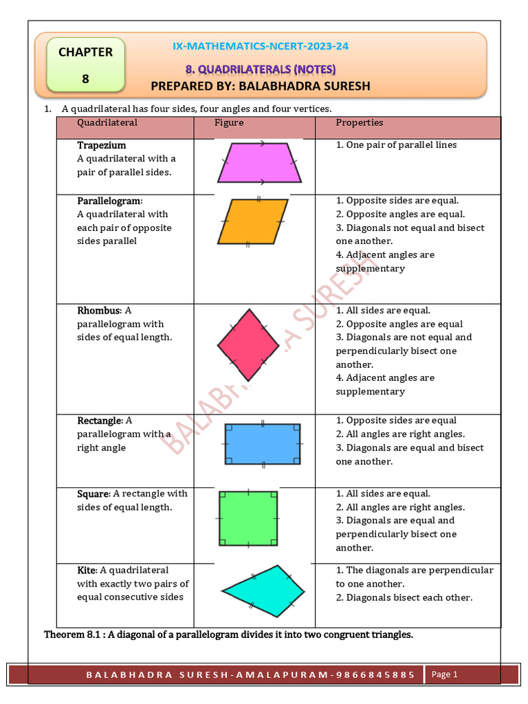 Quadrilateral Properties and Theorems | PDF | Rectangle | Perpendicular