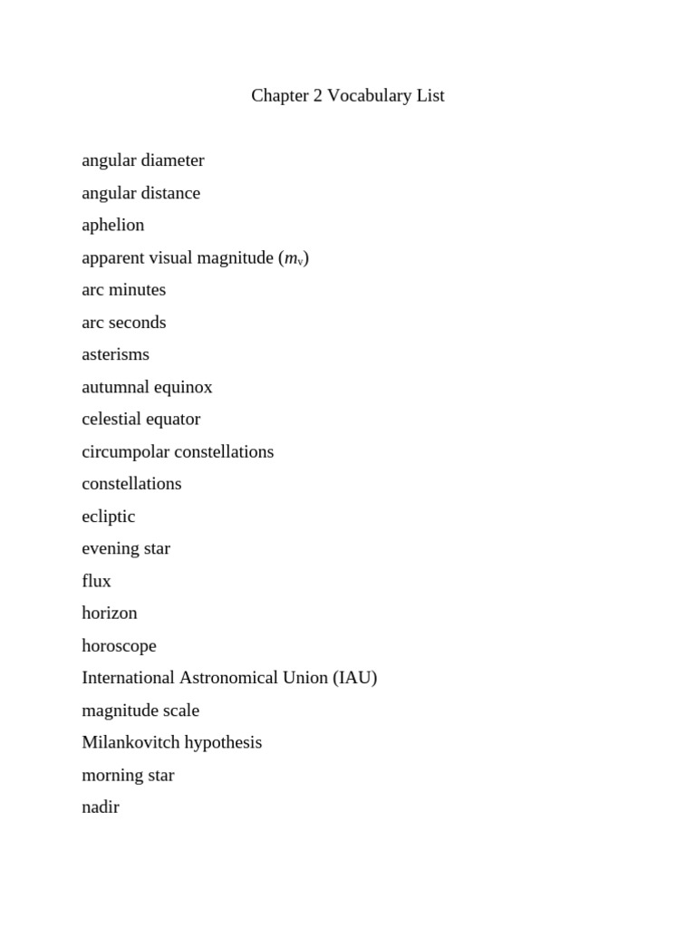 Chapter 2 Vocabulary List | PDF