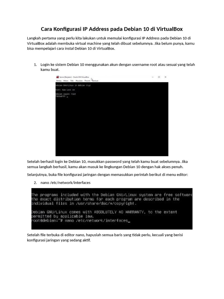 Cara Konfigurasi IP Address Pada Debian 10 Di VirtualBox | PDF