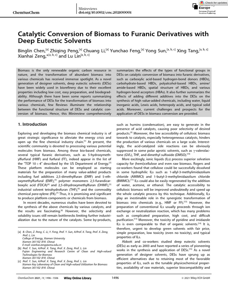 Catalytic Conversion of Biomass To Furanic Derivatives With Deep ...