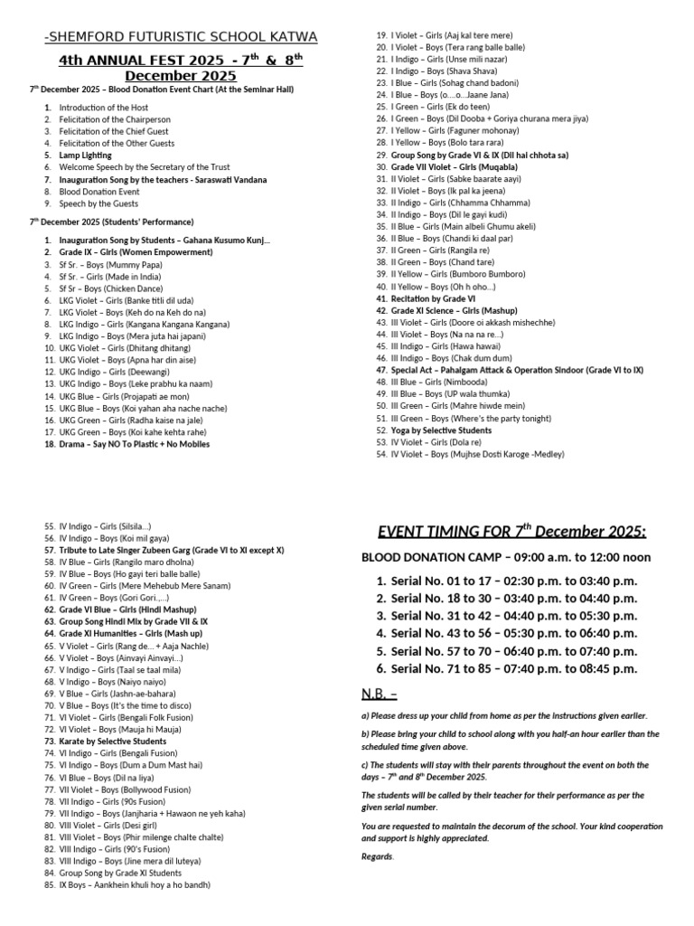 Annual Fest 2025 Final Event List | PDF
