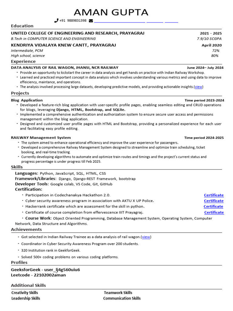 Aman Resume | PDF | Computer Programming | Bootstrap (Front End Framework)