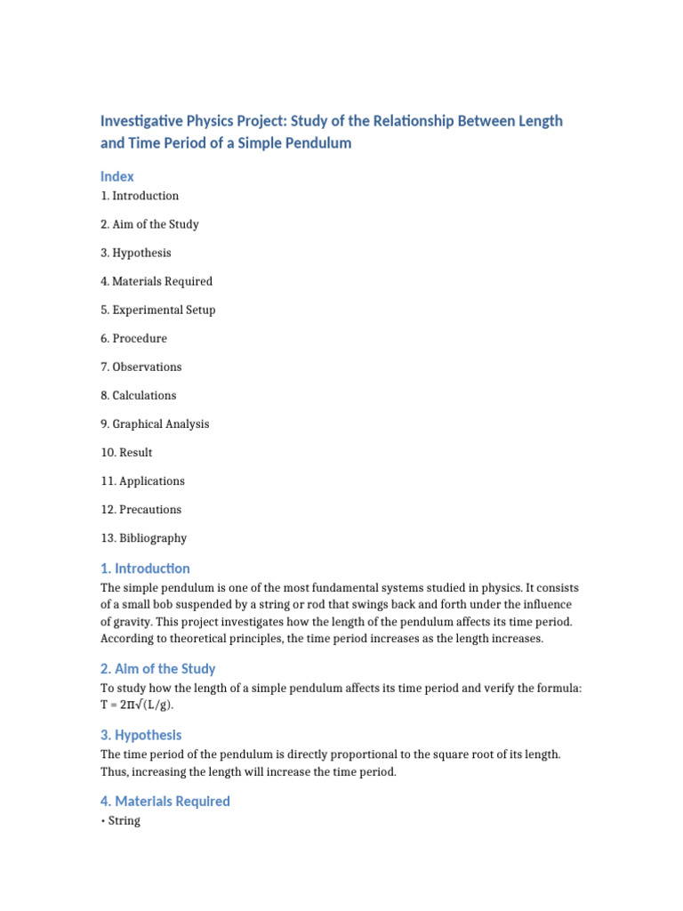 Pendulum Length vs Time Period Study | PDF | Pendulum | Physics