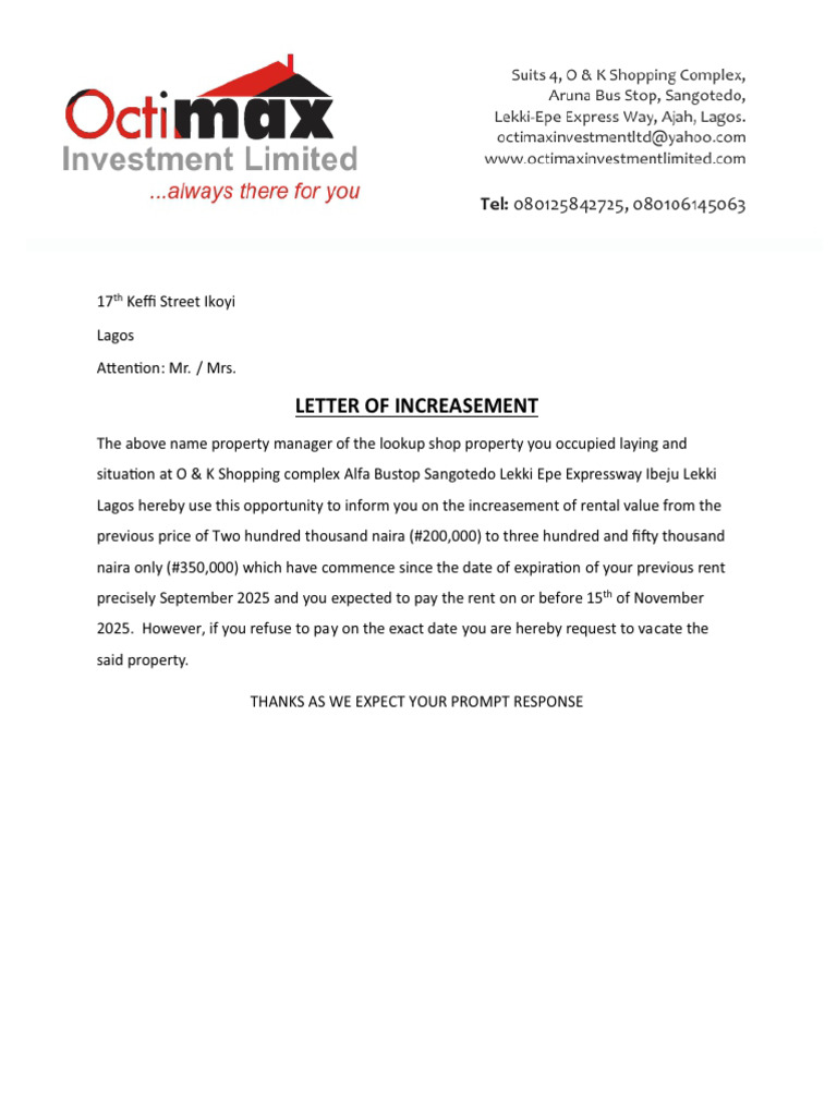 Letter of Increasement - 025525 | PDF