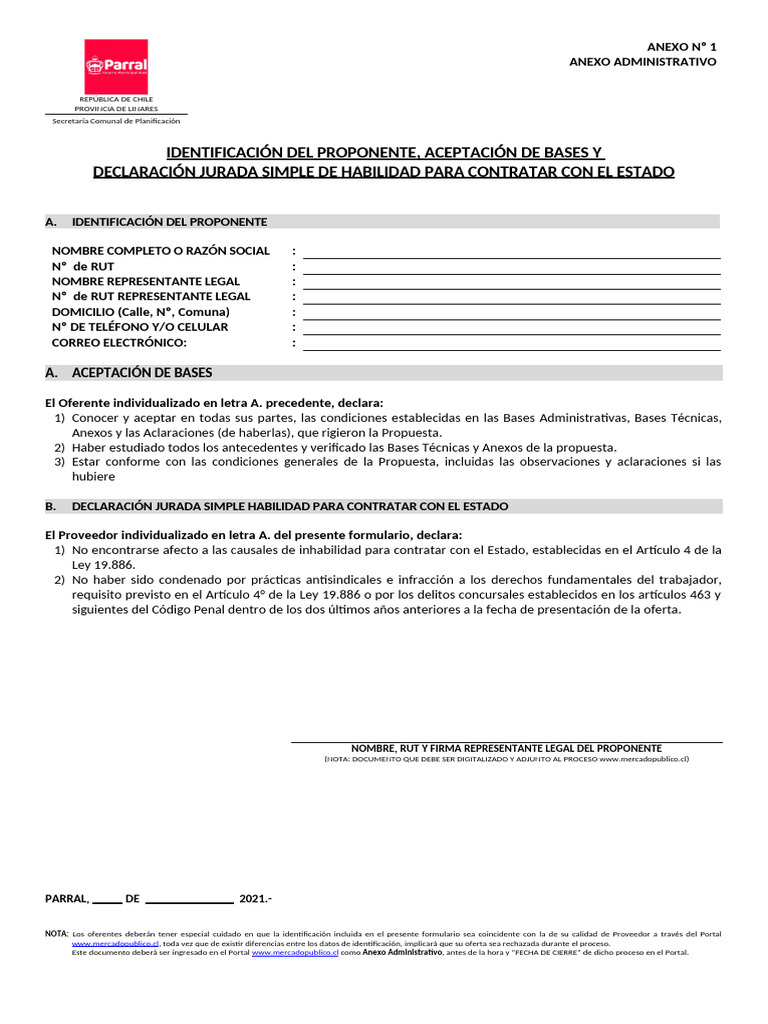 Anexo_n°_1_administrativo_-_formato_Editable | PDF | Justicia | Crimen y violencia