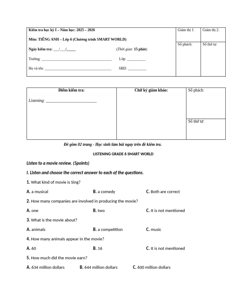Listening Grade 6 Smart World | PDF