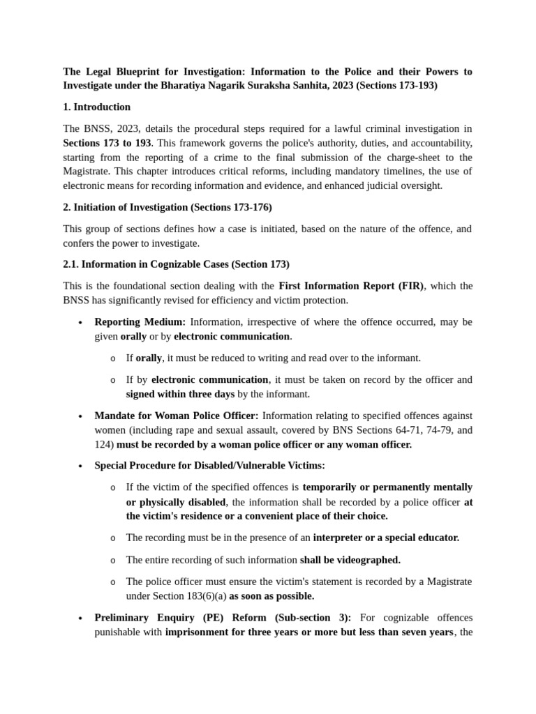 Police Investigation Powers Under BNSS 2023 | PDF | Bail | Confession (Law)