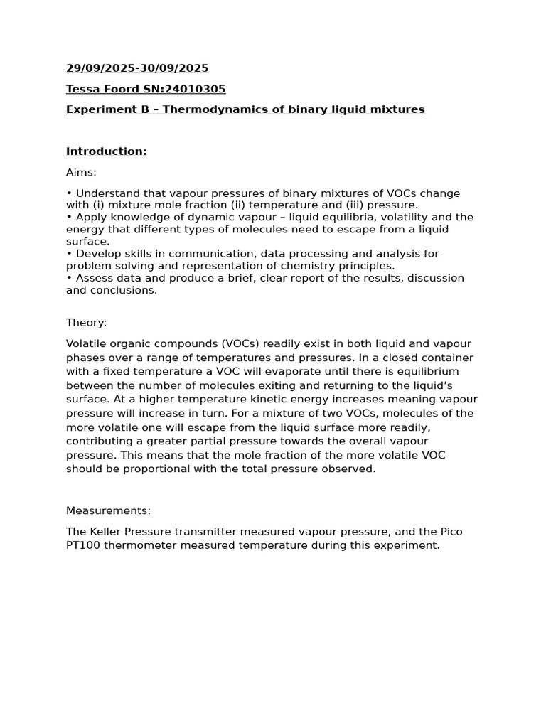 TF Thermo Lab Report | PDF | Pressure | Liquids