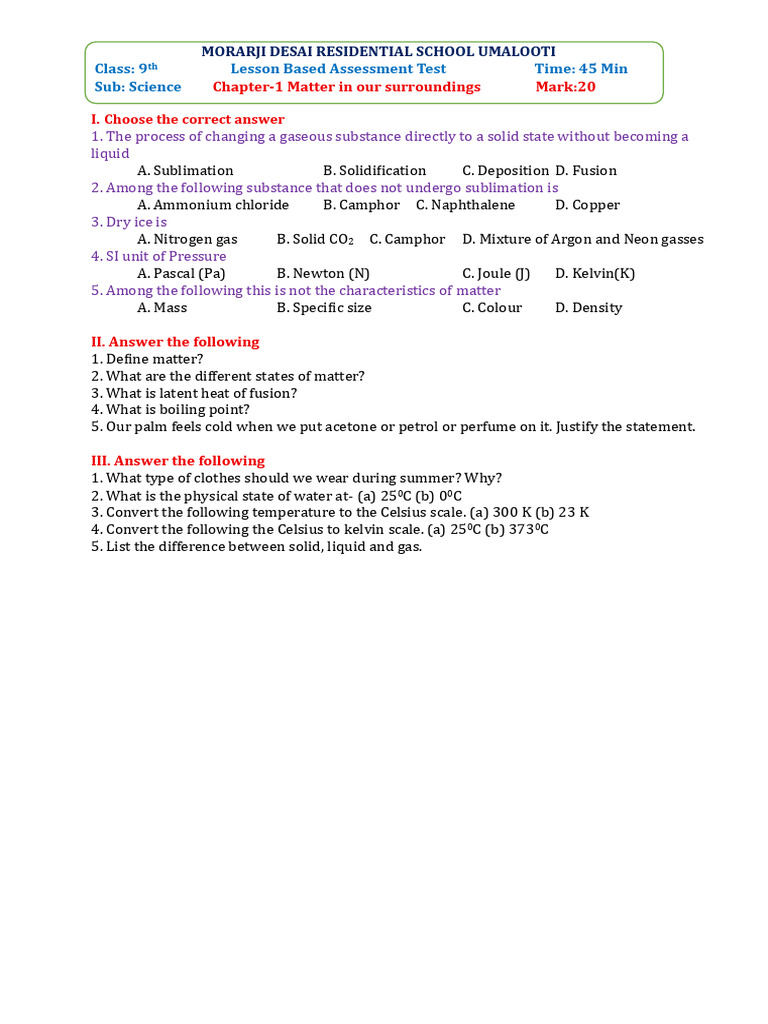 9th Lba Test Paper (Part-1) | PDF | Tissue (Biology) | Mixture