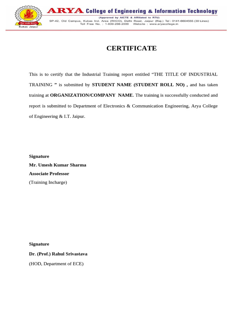 3.CERTIFICATE of Industrial Training | PDF