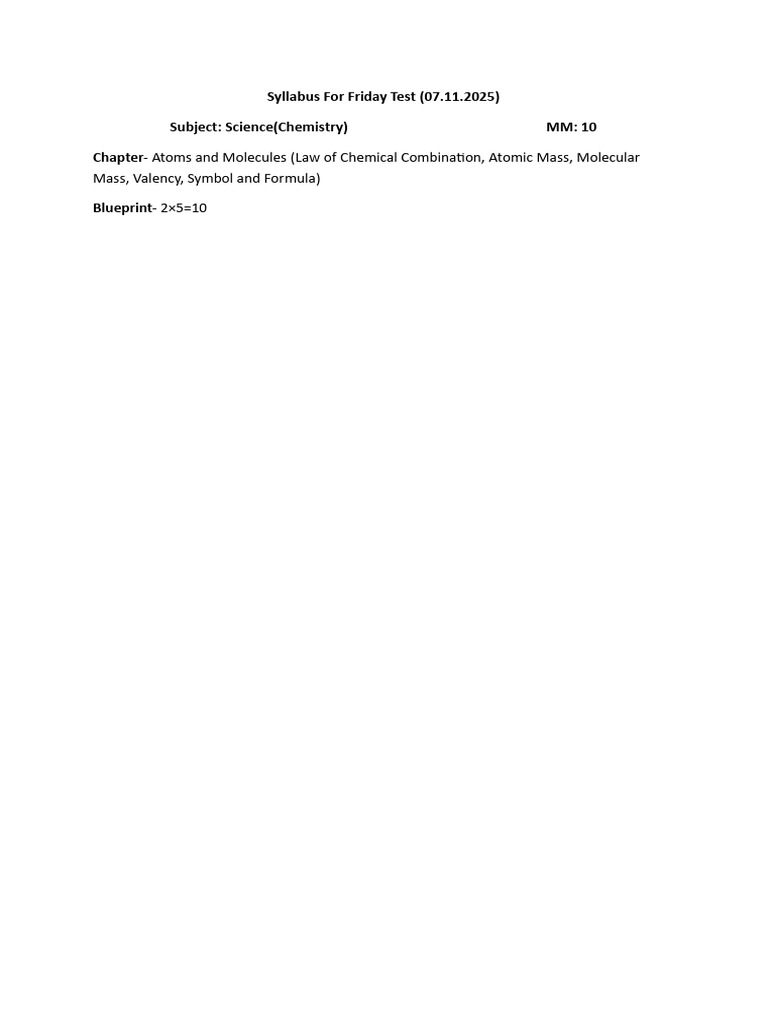 Friday Test Syllabus | PDF