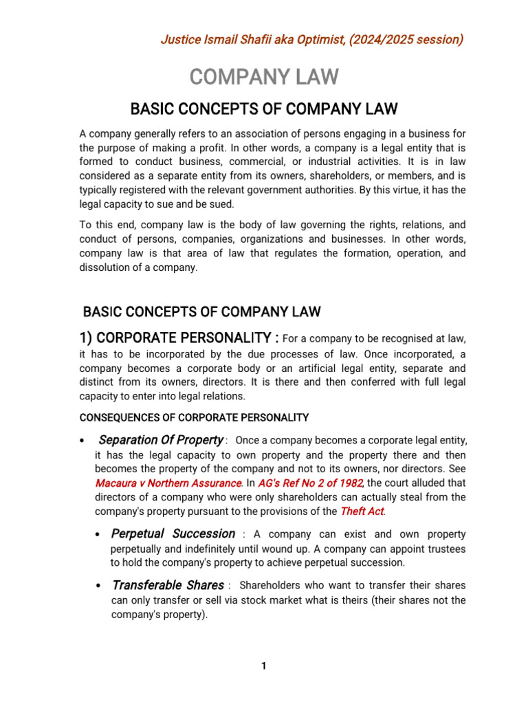 Key Concepts of Company Law Explained | PDF | Legal Liability | Limited ...