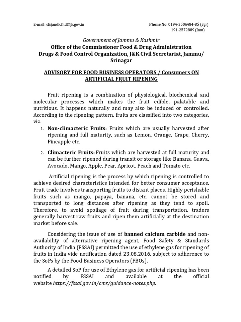 Advisory on Safe Fruit Ripening Practices | PDF | Fruit