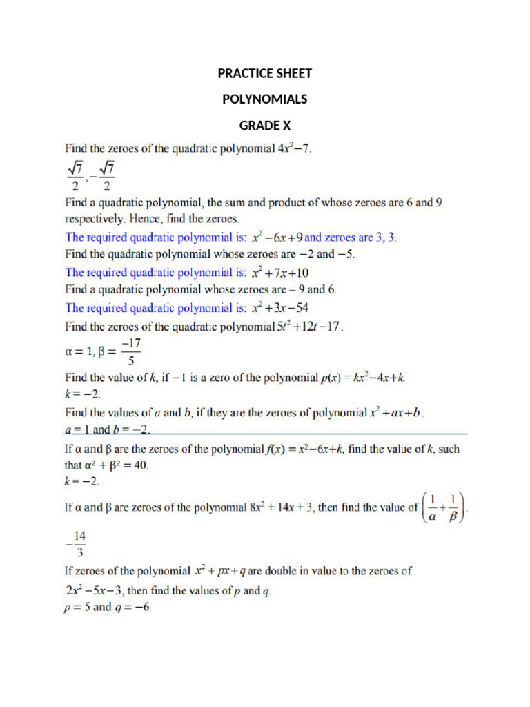 Practice Sheet X Math | PDF
