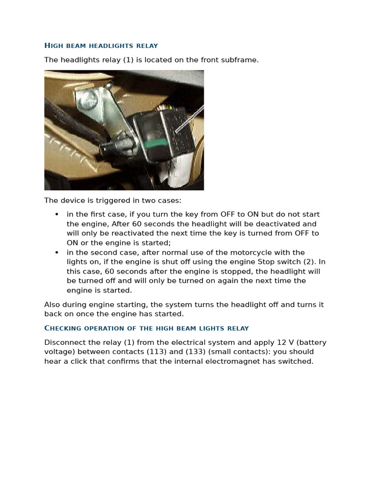High beam headlights relay | PDF | Switch | Relay