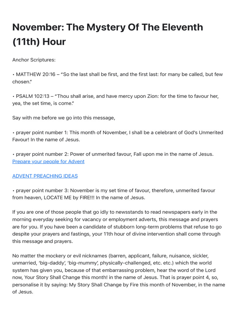 November- The Mystery of the Eleventh (11th) Hour | PDF | Prayer | Jesus