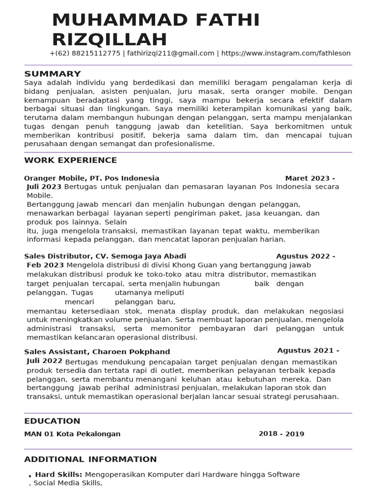 Curriculum Vitae_Muhammad Fathi Rizqillah (1) | PDF