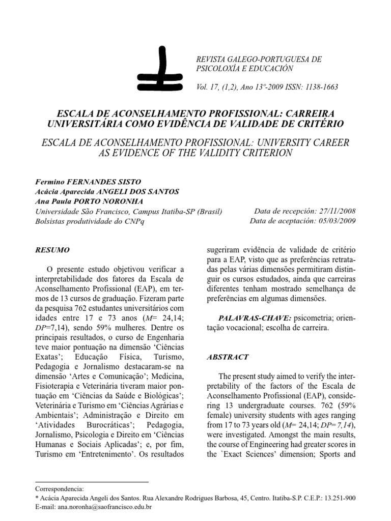 Escala de Aconselhamento Profissional - EAP | PDF | Science | Homo Sapiens