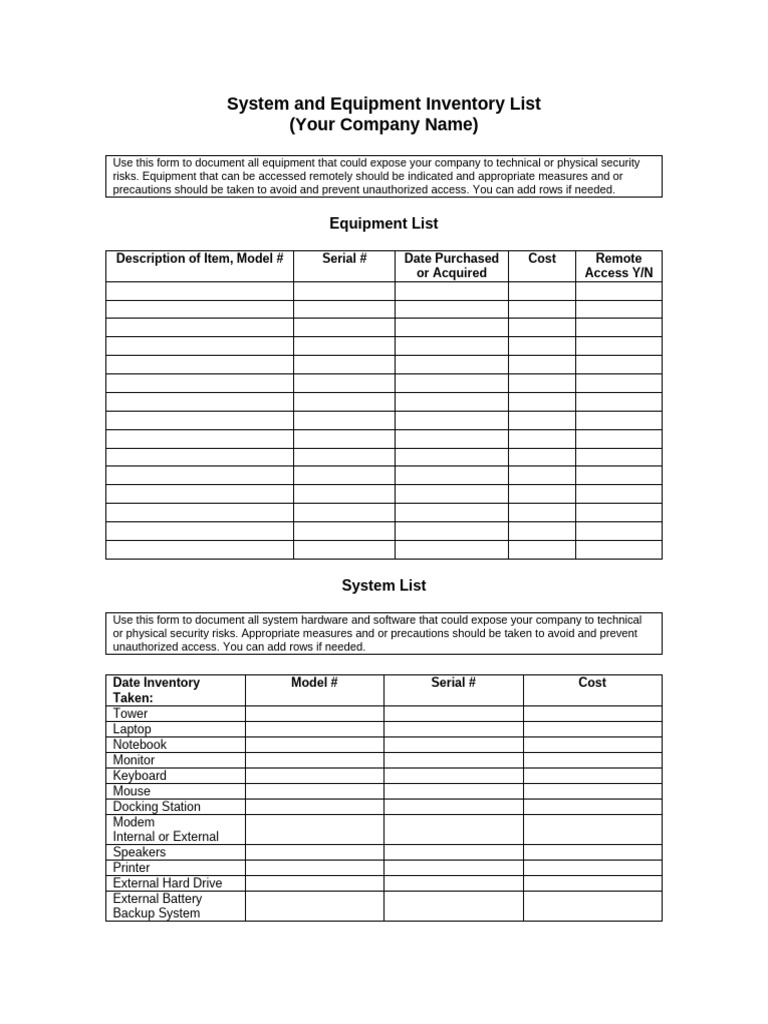 System and Equipment Inventory List | PDF | Laptop | Computer Network