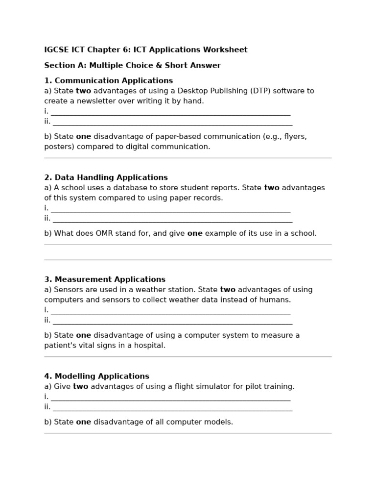 IGCSE ICT Applications Worksheet | PDF | Application Software | Computing