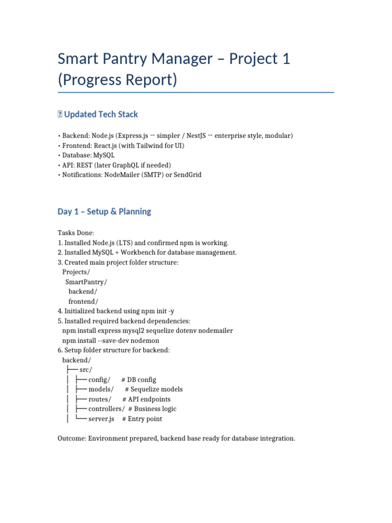 Smart Pantry Manager Progress Report | PDF
