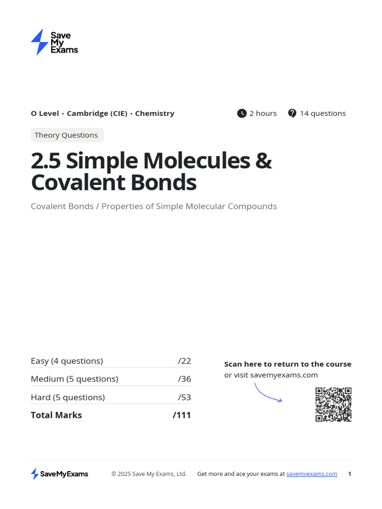 O Level Chemistry: Covalent Bonds Quiz | PDF | Chemical Bond | Molecules
