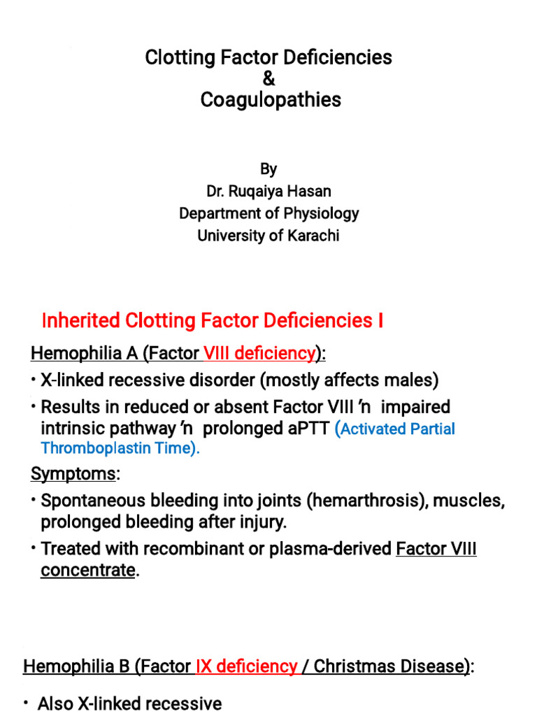 Clotting Factor Deficiencies Overview | PDF | Coagulation | Bleeding