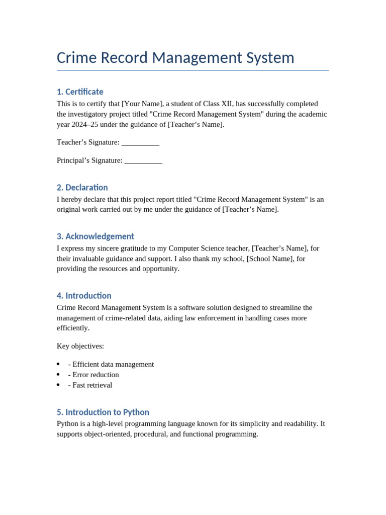 Crime Record Management System Project | PDF | Python (Programming ...