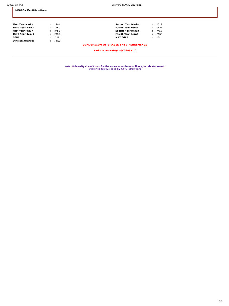 Cgpa Conversion Certificate | PDF