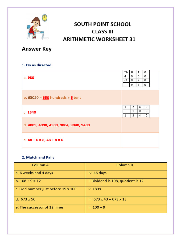 Class3 Arithmetic Answer Worksheet31 | PDF | Arithmetic | Number Theory