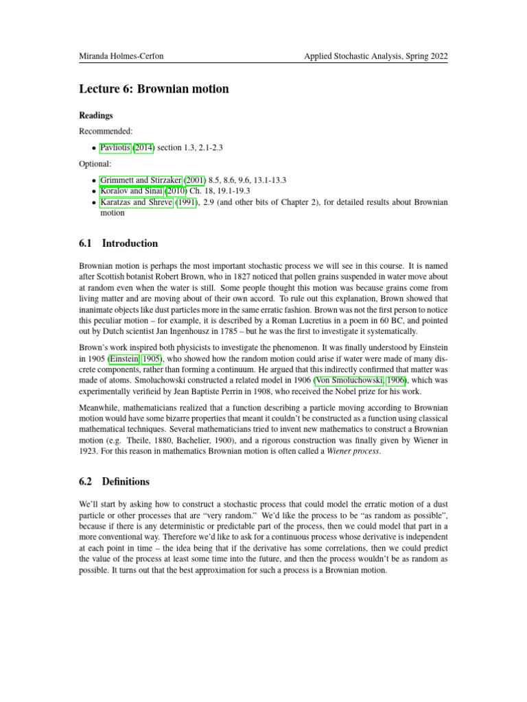Understanding Brownian Motion in Stochastic Analysis | PDF | Stochastic ...