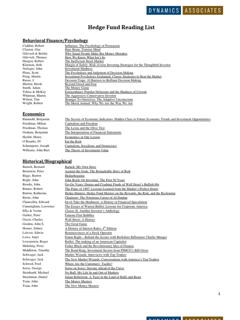 Hedge Fund Reading List | PDF | Finance & Money Management | Politics