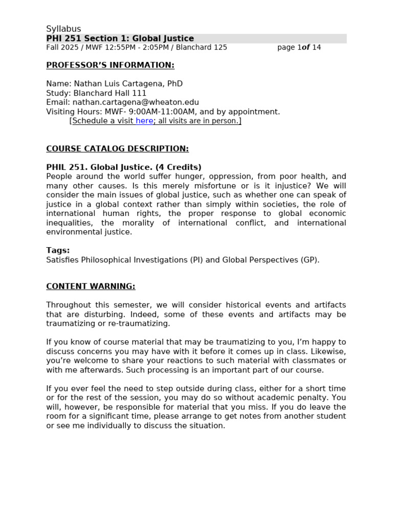 PHIL_ Global Justice_Section 1_Fall 2025 | PDF | Academic Integrity