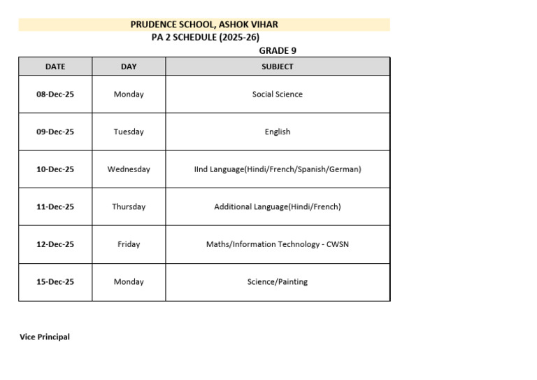 G9 Pa2 Schedule (2025-26) | PDF