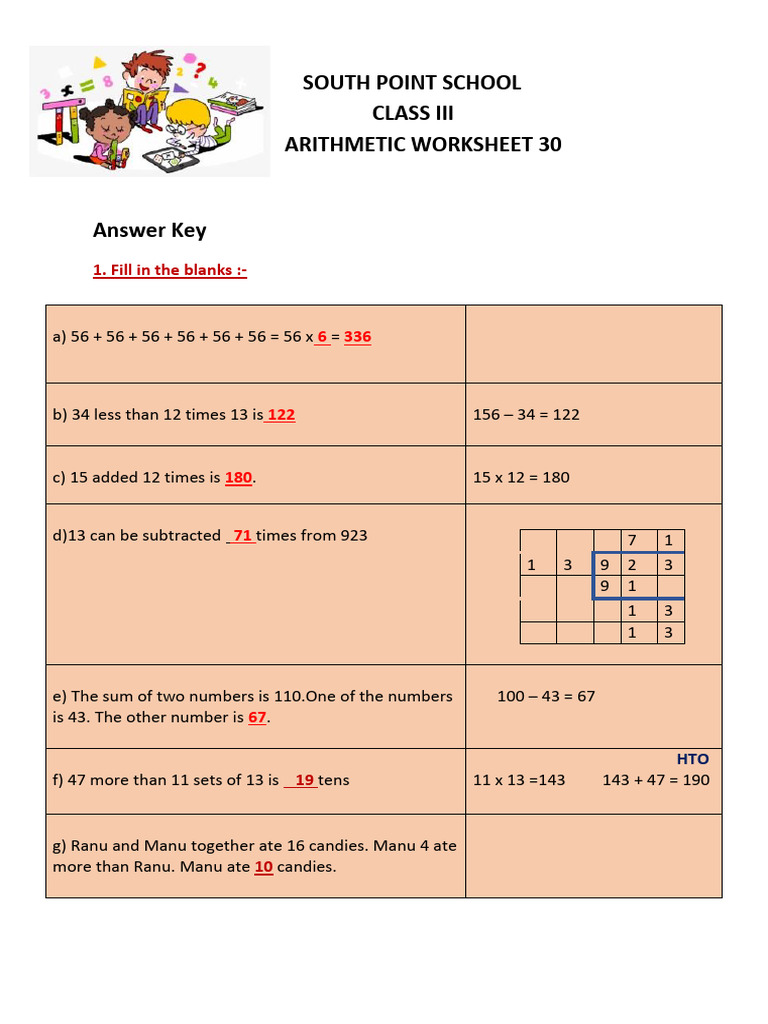 Class3 Arithmetic Answer Worksheet30 | PDF | Arithmetic | Number Theory