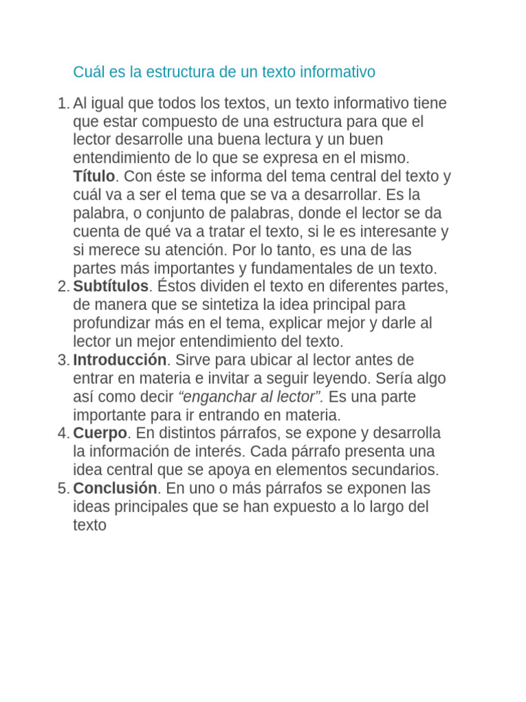 Cuál Es La Estructura de Un Texto Informativo | PDF