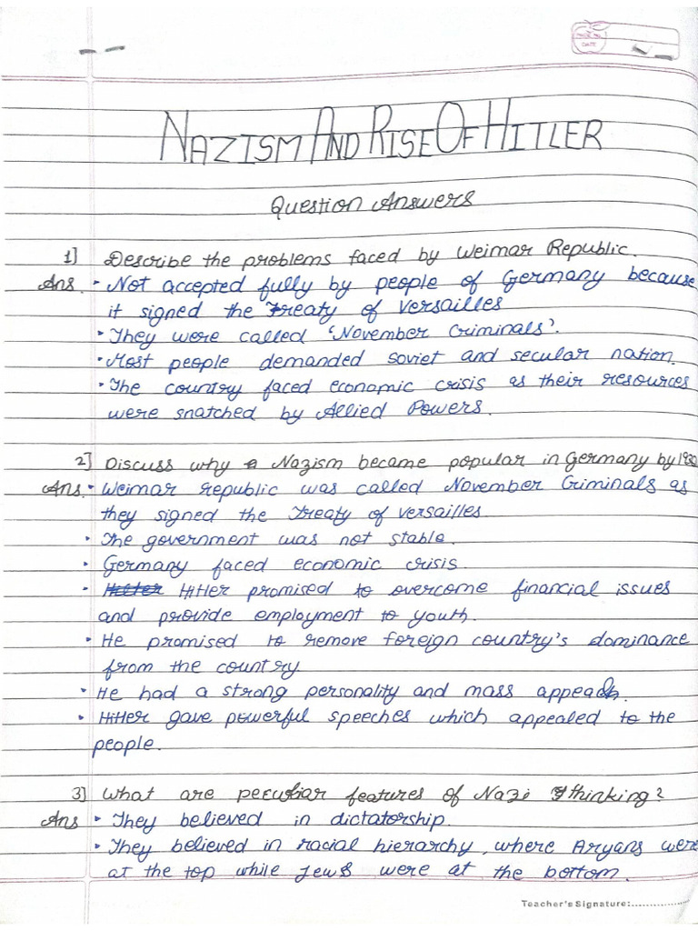Nazism and Rise of Hitler Question Answers | PDF
