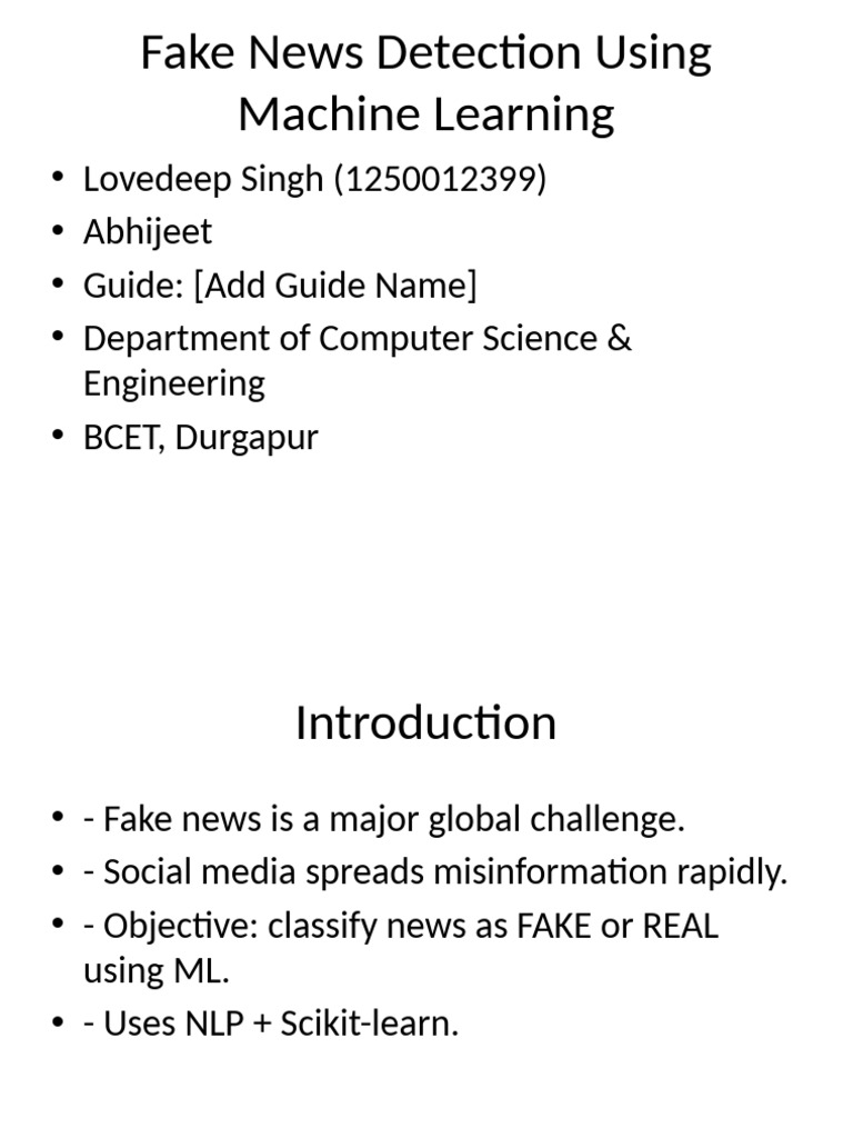 Fake News Detection Presentation | PDF
