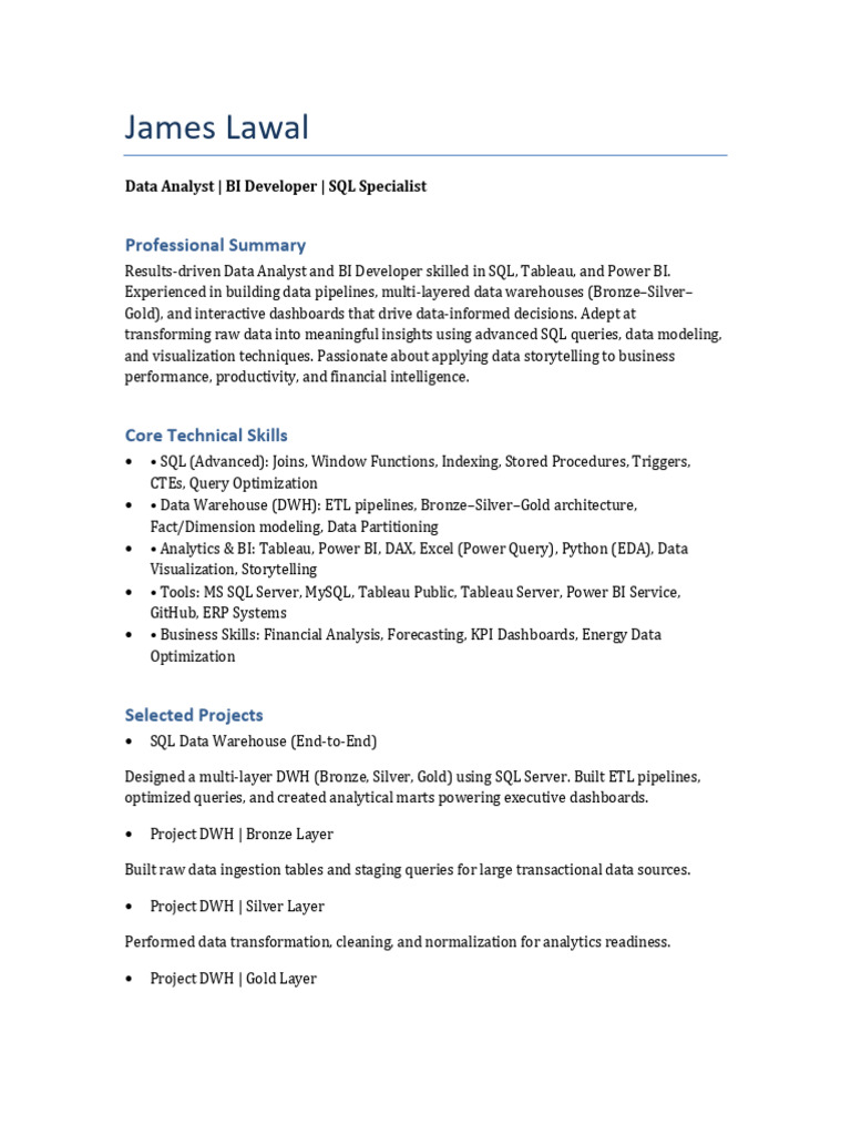 James Lawal Data Analyst BI Developer SQL Specialist | PDF | Data ...