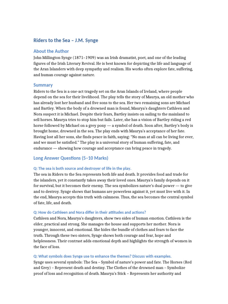 Riders to the Sea Questions and Answers | PDF