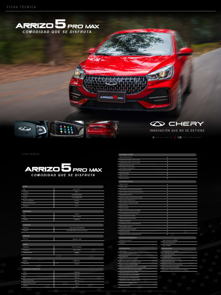 Ficha Tecnica Chery Arrizo 5 PRO MAX_compressed | PDF | Sistema de freno antibloqueo | Vehículo ...
