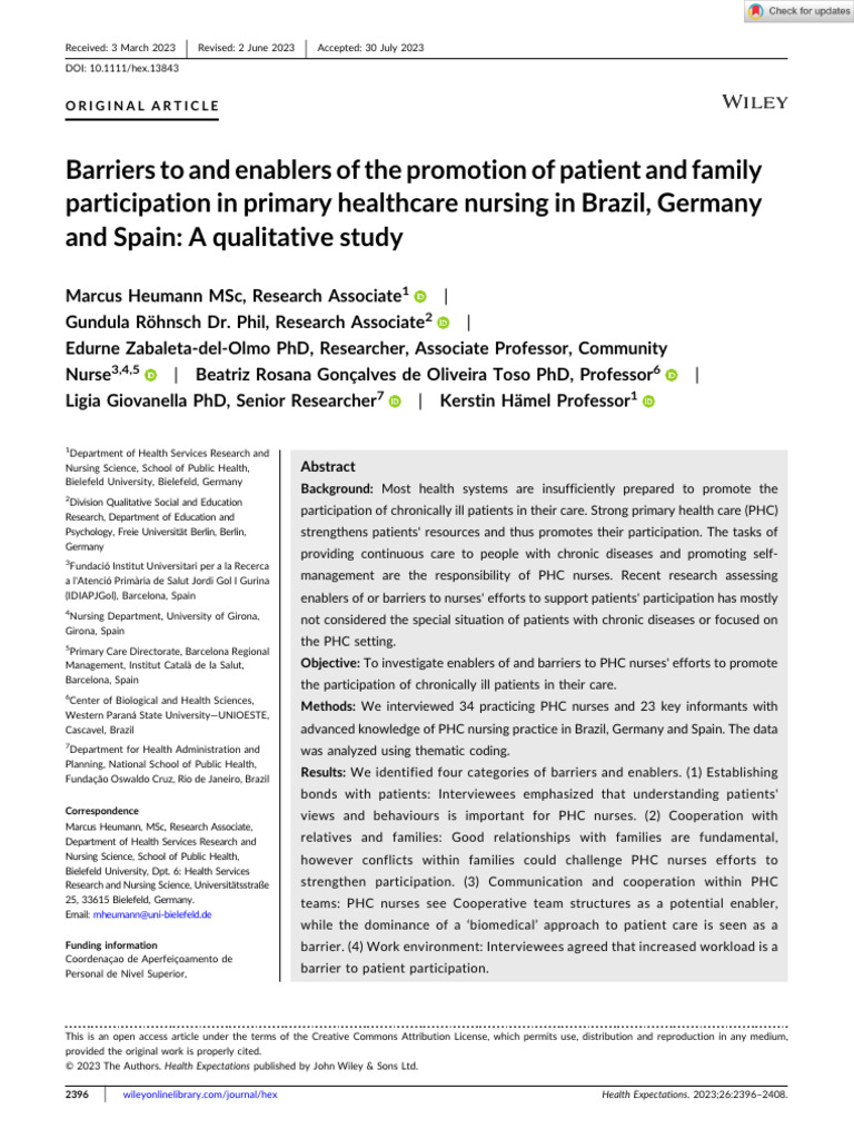Health Expectations - 2023 - Heumann - Barriers to and enablers of the ...