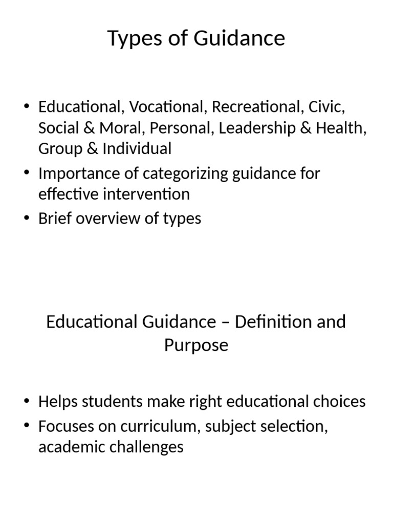Comprehensive Types of Guidance Explained | PDF | Psychotherapy ...