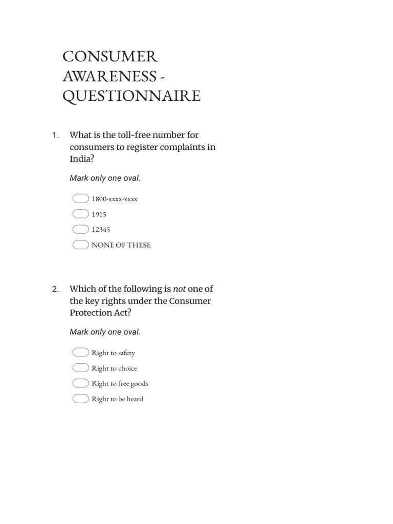 Consumer Awareness - Questionnaire | PDF