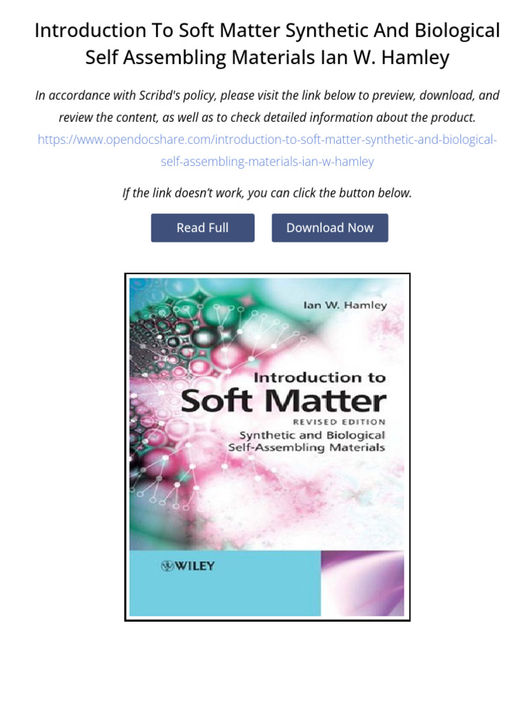 Introduction To Soft Matter Synthetic and Biological Self Assembling ...