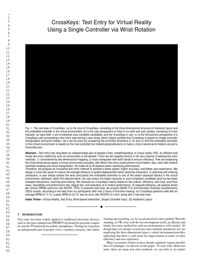 CrossKeys Text Entry For Virtual Reality Using A Single Controller Via ...