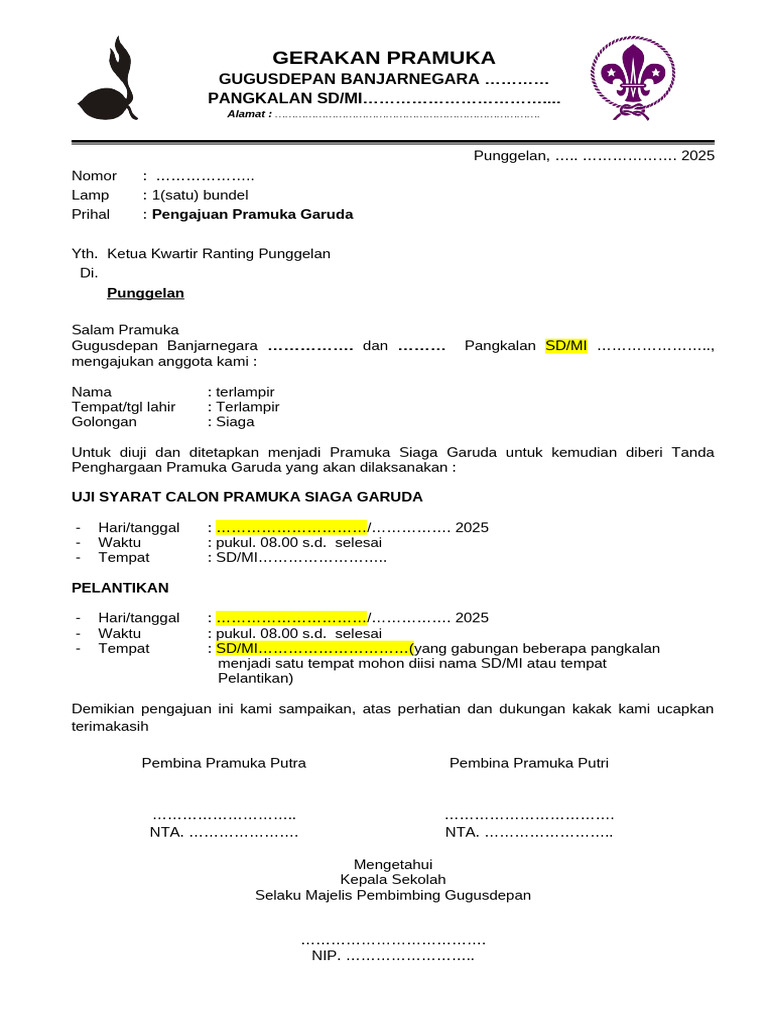 Blangko Surat Usulan Uji Pramuka Garuda_kwaran | PDF